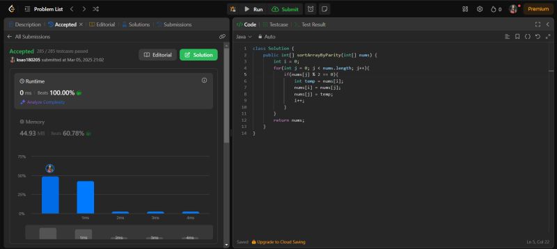 Day 6 of #100DaysOfLeetCode | Problem: 905. | Kanak Sao Day 6 of #100DaysOfLeetCode | Problem: 905. | Kanak Sao