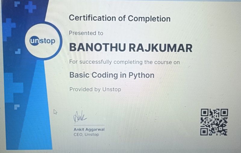Banothu Raj kumar on LinkedIn: #python #programming #learning #unstop # ... Banothu Raj kumar on LinkedIn: #python #programming #learning #unstop # ...