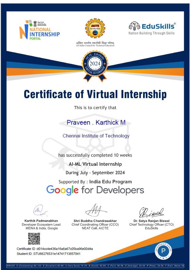 Praveen Karthick M on LinkedIn: #ai #machinelearning #internship # ... Praveen Karthick M on LinkedIn: #ai #machinelearning #internship # ...