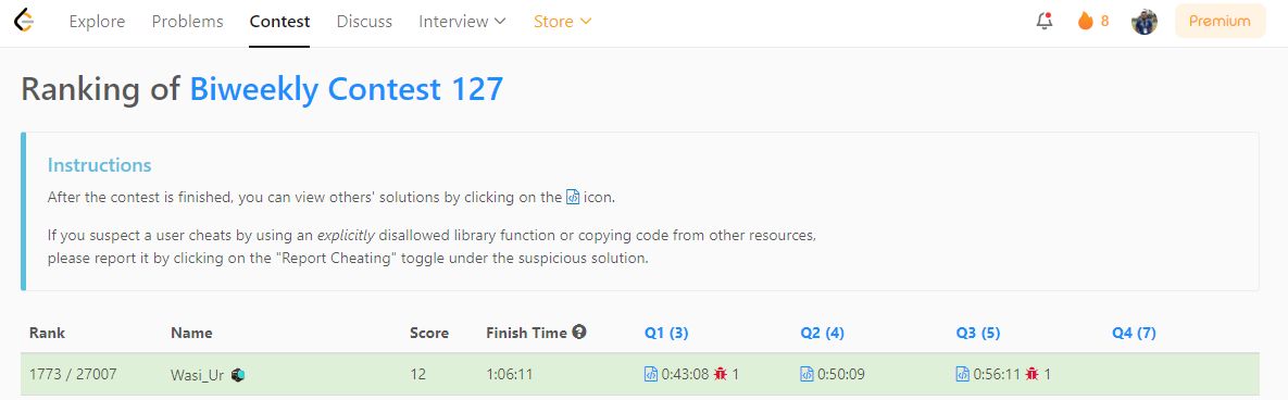 Solved 3 out of 4 problems in Leetcode Contest 127 | Wasi Ur Rahman ... Solved 3 out of 4 problems in Leetcode Contest 127 | Wasi Ur Rahman ...
