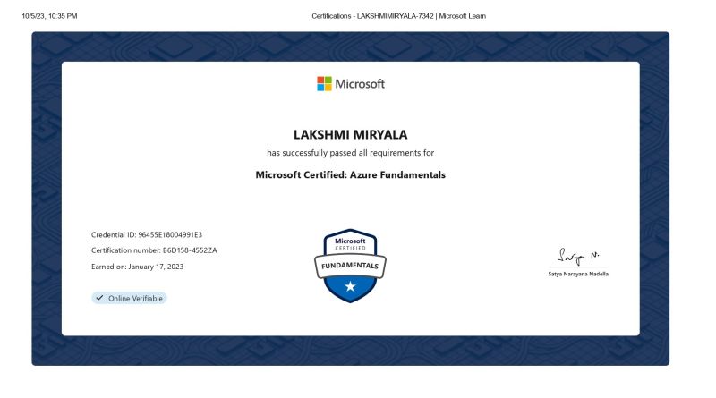 Lakshmi Miryala on LinkedIn: #azure #certification #cloudcomputing Lakshmi Miryala on LinkedIn: #azure #certification #cloudcomputing