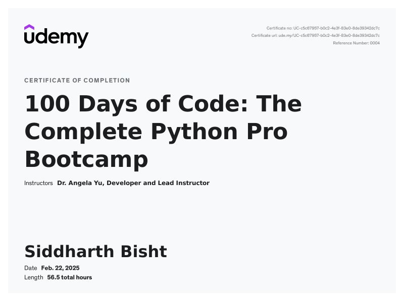 Siddharth Bisht on LinkedIn: #python #coding #udemy #certification # ... Siddharth Bisht on LinkedIn: #python #coding #udemy #certification # ...