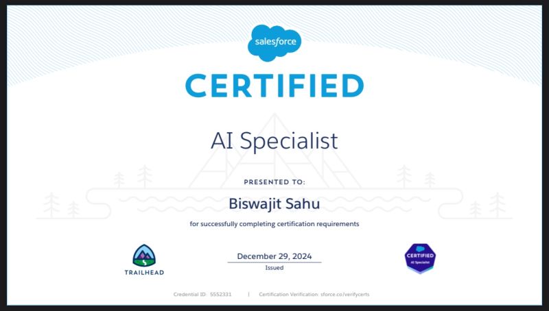 #trailhead #salesforce #aicertified | BISWAJIT SAHU #trailhead #salesforce #aicertified | BISWAJIT SAHU