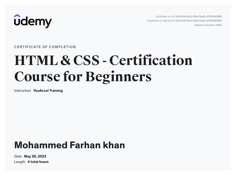 MOHAMMED FARHAN KHAN on LinkedIn: #html #css #udemy MOHAMMED FARHAN KHAN on LinkedIn: #html #css #udemy