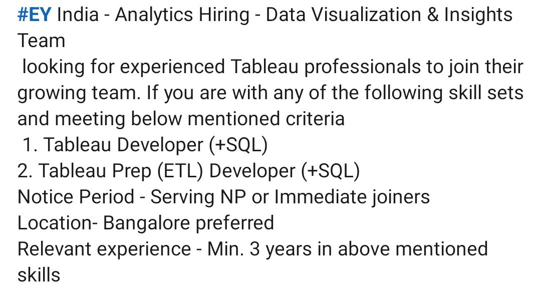 Manisha Kumari on LinkedIn: opening in EY for experienced. DM if you ... Manisha Kumari on LinkedIn: opening in EY for experienced. DM if you ...