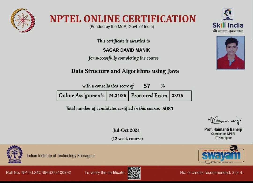 Sagar Manik on LinkedIn: #nptel #java #c #datastructures # ... Sagar Manik on LinkedIn: #nptel #java #c #datastructures # ...