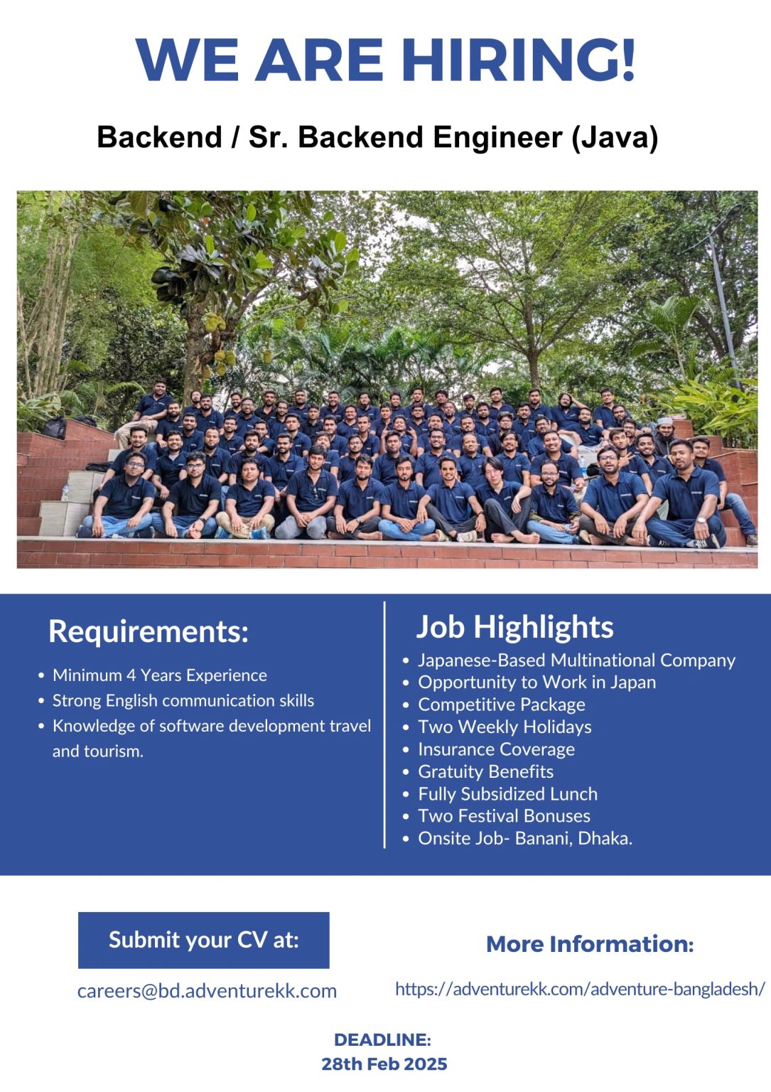 We are hiring Backend / Sr. Backend Engineer (Java) Drop Your CV Here ... We are hiring Backend / Sr. Backend Engineer (Java) Drop Your CV Here ...