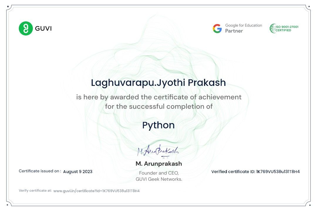 Jyothi Prakash Laghuvarapu on LinkedIn: #python #guvi Jyothi Prakash Laghuvarapu on LinkedIn: #python #guvi