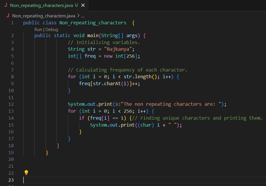 Day 24 of #100daysofcode: Non repeating characters in String | Rajkanya ... Day 24 of #100daysofcode: Non repeating characters in String | Rajkanya ...
