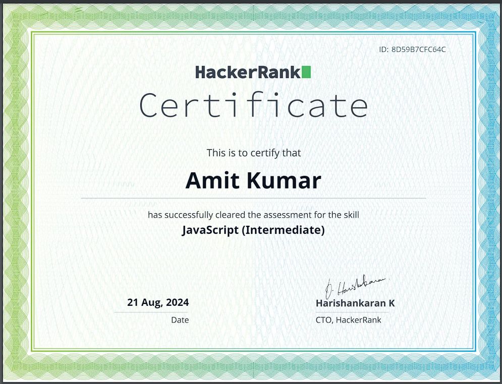 Amit kumar on LinkedIn: #javascript #coding #hackerrank #learning # ... Amit kumar on LinkedIn: #javascript #coding #hackerrank #learning # ...