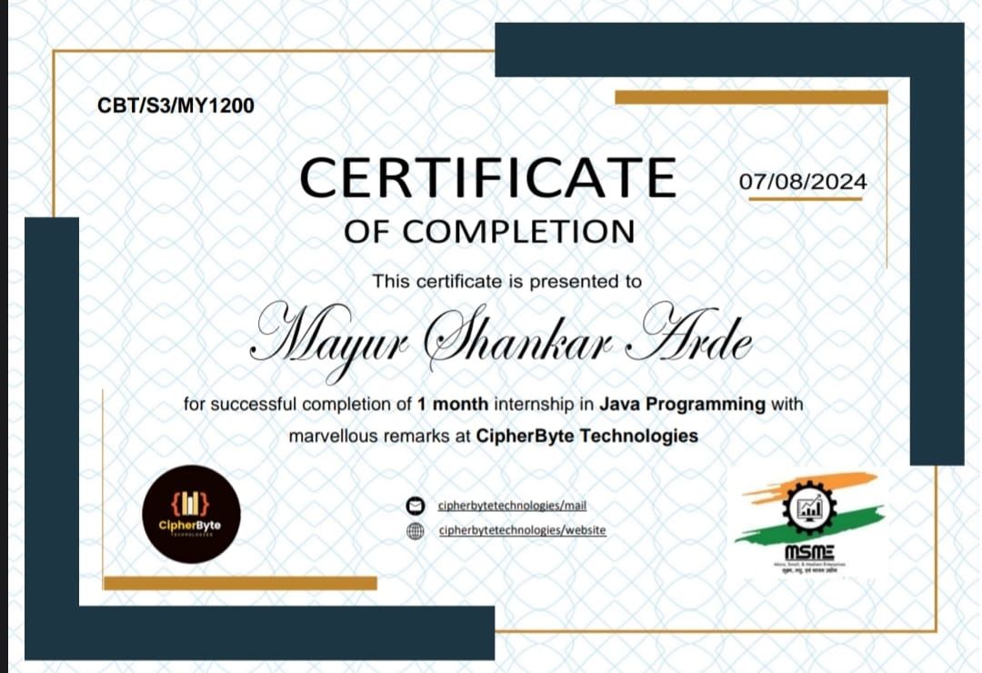 Mayur Arde on LinkedIn: #cypherbytetechnologies #internshipexperience # ... Mayur Arde on LinkedIn: #cypherbytetechnologies #internshipexperience # ...