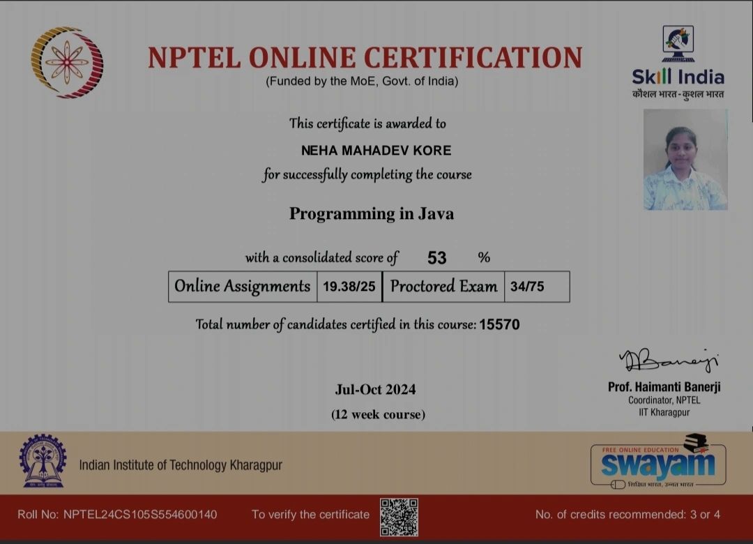 Neha Kore on LinkedIn: #java #nptel #programming #techskills # ... Neha Kore on LinkedIn: #java #nptel #programming #techskills # ...
