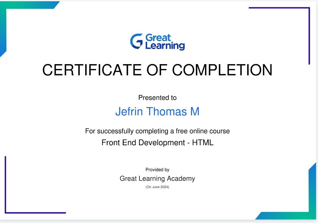 Jefrin Thomas on LinkedIn: #newskills #professionalgrowth #html #css # ... Jefrin Thomas on LinkedIn: #newskills #professionalgrowth #html #css # ...