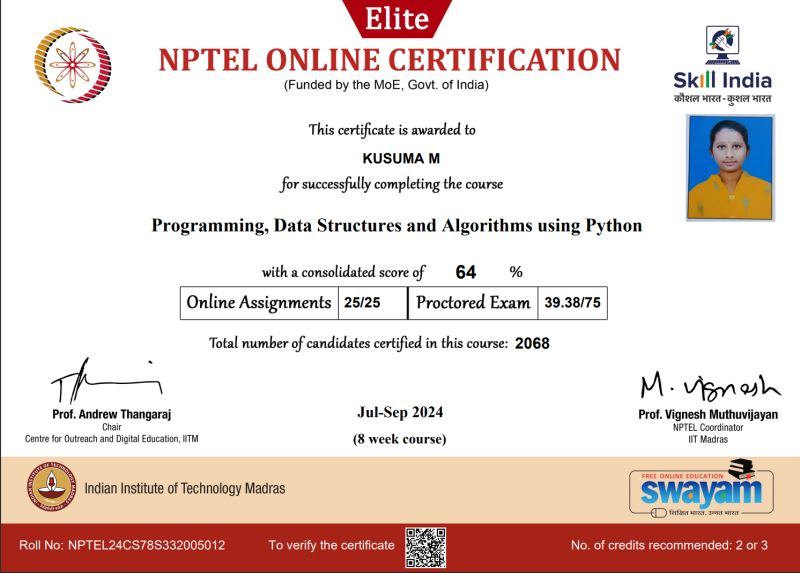 Kusuma M on LinkedIn: #nptel #datastructures #algorithms #python # ... Kusuma M on LinkedIn: #nptel #datastructures #algorithms #python # ...