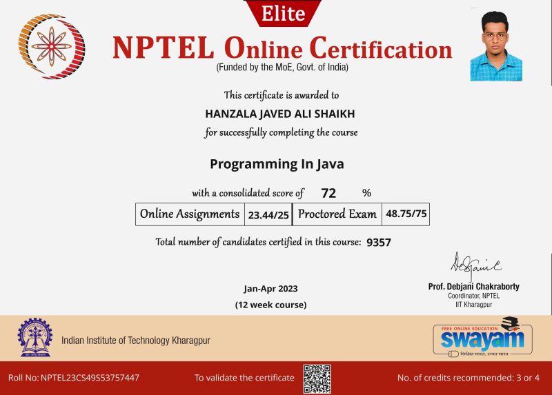 Hanzala Shaikh on LinkedIn: #connections #nptel #nptelresults #java # ... Hanzala Shaikh on LinkedIn: #connections #nptel #nptelresults #java # ...