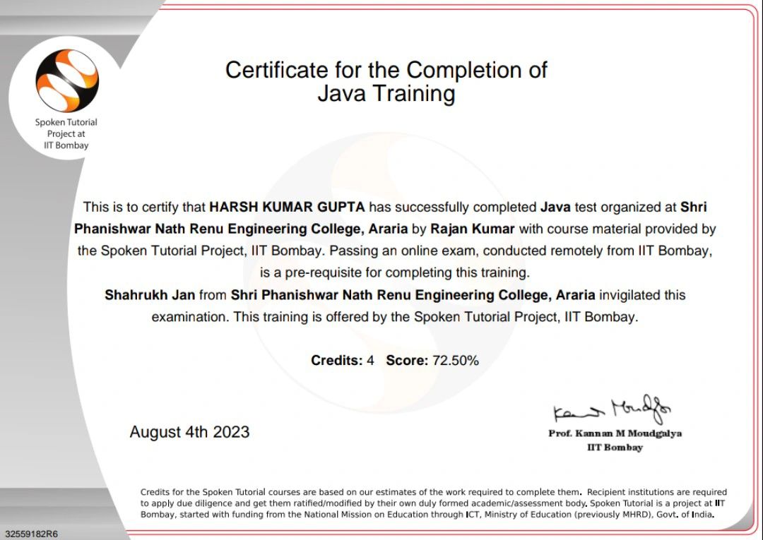 Harsh Kumar Gupta on LinkedIn: #java #spokentutorial #iitbombay Harsh Kumar Gupta on LinkedIn: #java #spokentutorial #iitbombay