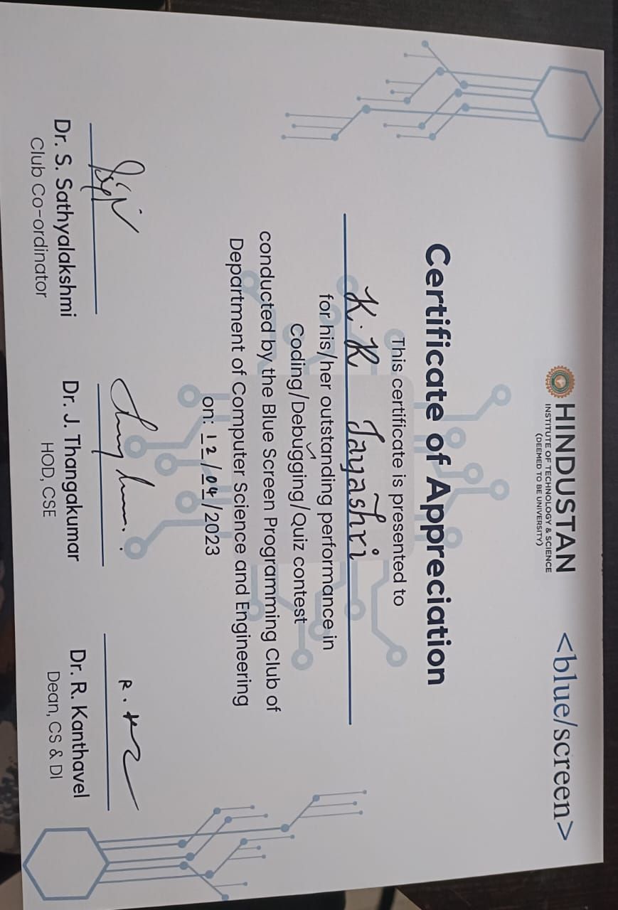 Jayashri Kannan on LinkedIn: Certificate of appreciation for my ... Jayashri Kannan on LinkedIn: Certificate of appreciation for my ...