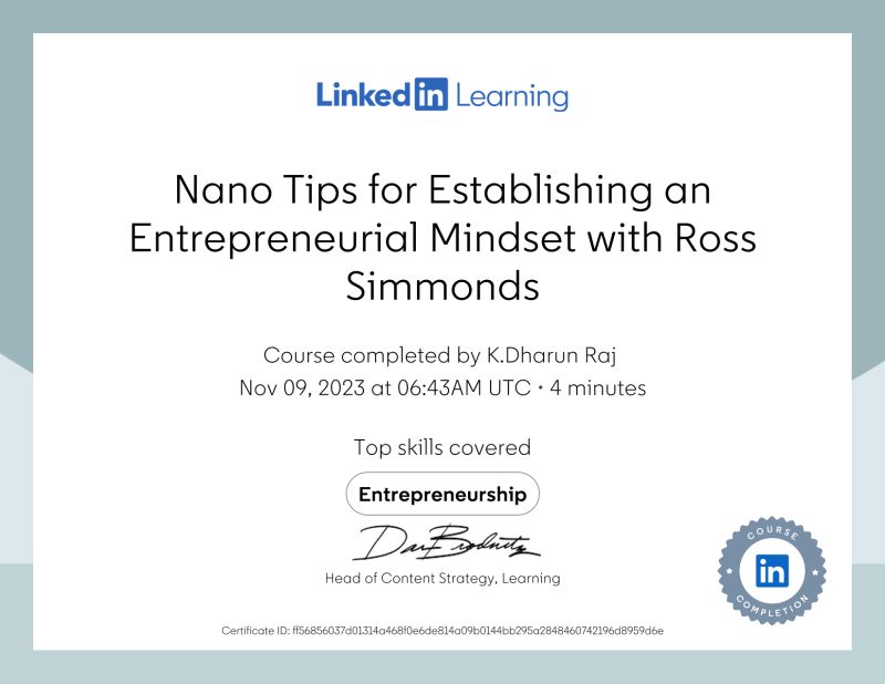 K.Dharun Raj on LinkedIn: Certificate of Completion K.Dharun Raj on LinkedIn: Certificate of Completion