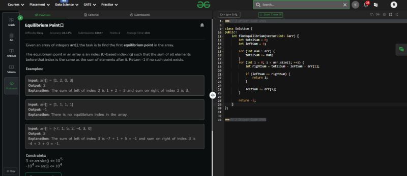 #100daysofcode #equilibriumpoint #dsa #problemsolving #100dayschallenge ... #100daysofcode #equilibriumpoint #dsa #problemsolving #100dayschallenge ...