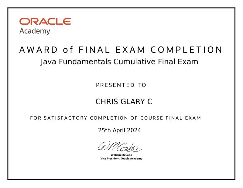 Chris Glary . C on LinkedIn: #oraclecertification #javaprogramming # ... Chris Glary . C on LinkedIn: #oraclecertification #javaprogramming # ...
