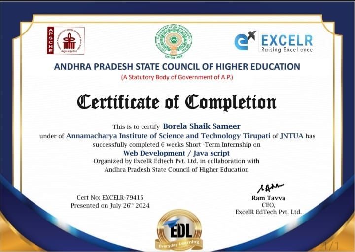 Shaik Sameer on LinkedIn: #internship #excelr Shaik Sameer on LinkedIn: #internship #excelr