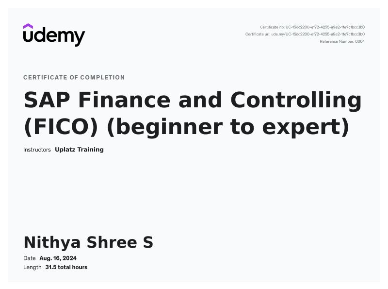 NITHYA SHREE S on LinkedIn: completed SAP finance and controlling course NITHYA SHREE S on LinkedIn: completed SAP finance and controlling course