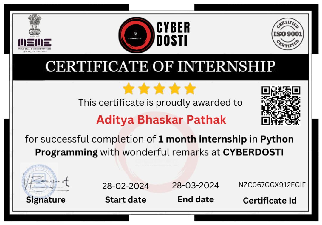 #internship #pythonprogramming | Aditya Bhaskar Pathak #internship #pythonprogramming | Aditya Bhaskar Pathak