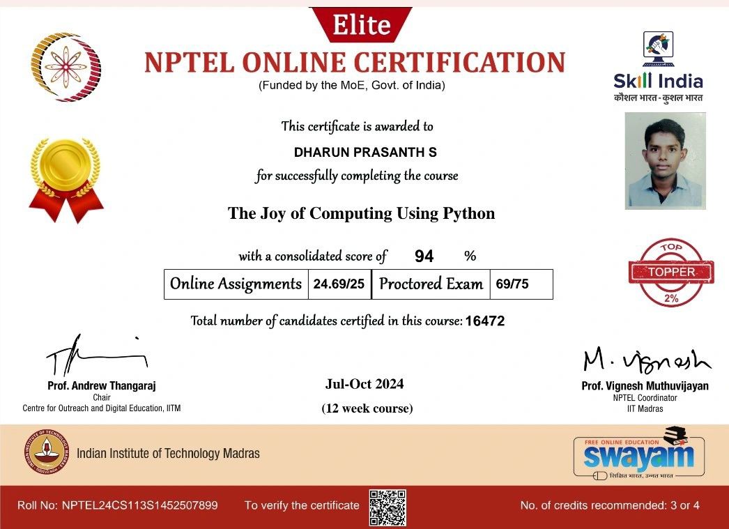 Dharun Prasanth S on LinkedIn: #pythonprogramming #achievement Dharun Prasanth S on LinkedIn: #pythonprogramming #achievement