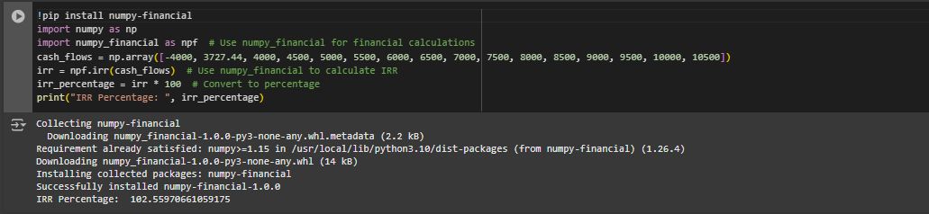 Rushika Joshi on LinkedIn: #python #finance #irr #investmentanalysis # ... Rushika Joshi on LinkedIn: #python #finance #irr #investmentanalysis # ...