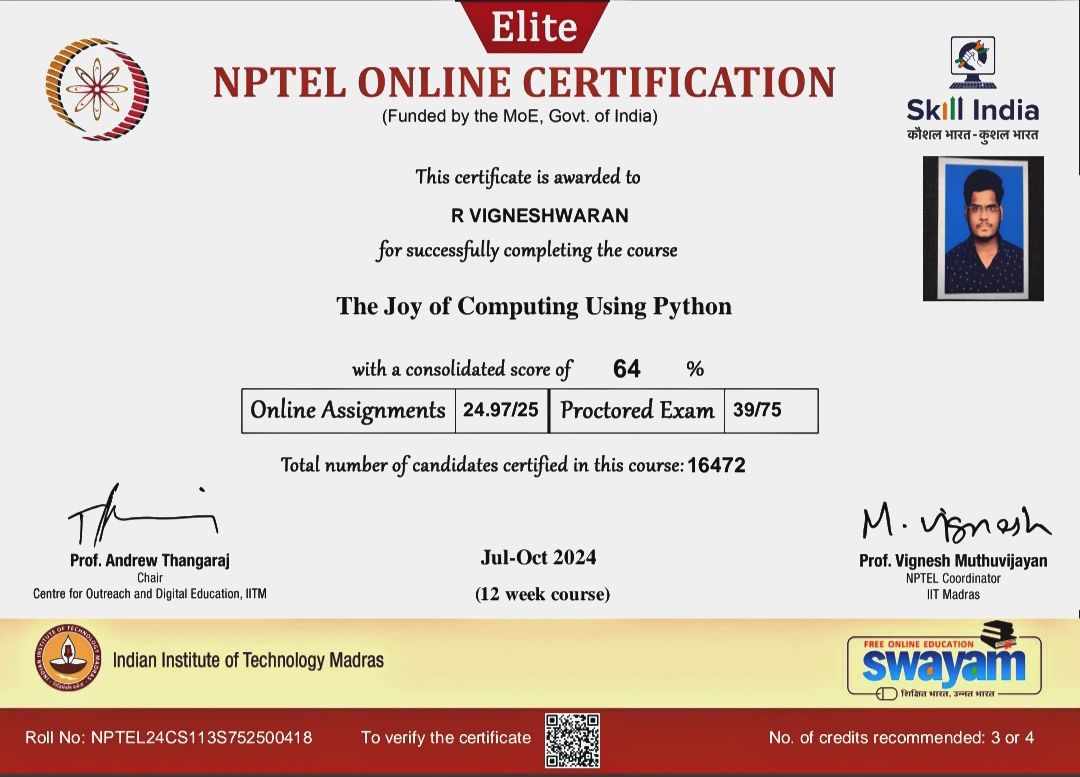 R. Vigneshwaran on LinkedIn: #pythonprogramming #nptel #iitmadras # ... R. Vigneshwaran on LinkedIn: #pythonprogramming #nptel #iitmadras # ...