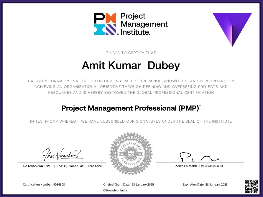 #pmp #pmi #projectmanagement #grateful #continuouslearning | Amit Dubey #pmp #pmi #projectmanagement #grateful #continuouslearning | Amit Dubey