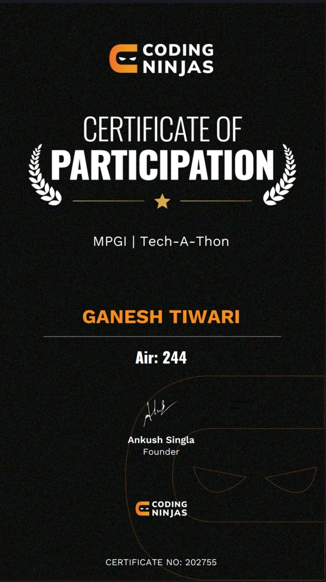Ganesh Tiwari on LinkedIn: My Certificate of MPGI Tech-A-Thon by Coding ... Ganesh Tiwari on LinkedIn: My Certificate of MPGI Tech-A-Thon by Coding ...