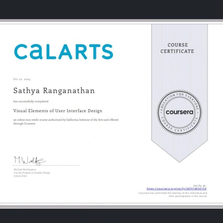 Sathya R.s on LinkedIn: Completed my certification of visual elements ... Sathya R.s on LinkedIn: Completed my certification of visual elements ...