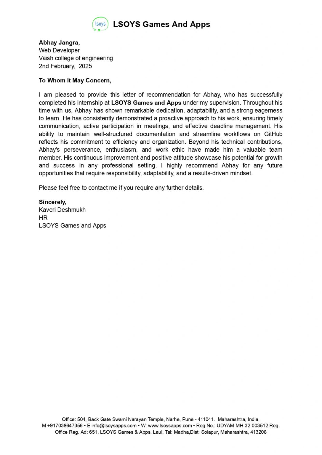 Abhay J. on LinkedIn: #recommendationletter #internship #webdevelopment ... Abhay J. on LinkedIn: #recommendationletter #internship #webdevelopment ...