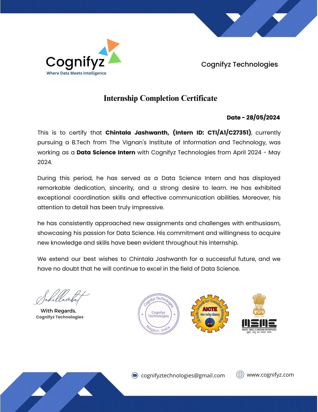Finished my Data Science internship at Cognifyz! | Jashwanth Chintala ... Finished my Data Science internship at Cognifyz! | Jashwanth Chintala ...