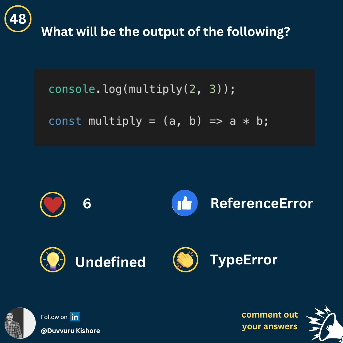 Duvvuru Kishore on LinkedIn: #javascript #mcqs #frontend #javascript # ... Duvvuru Kishore on LinkedIn: #javascript #mcqs #frontend #javascript # ...