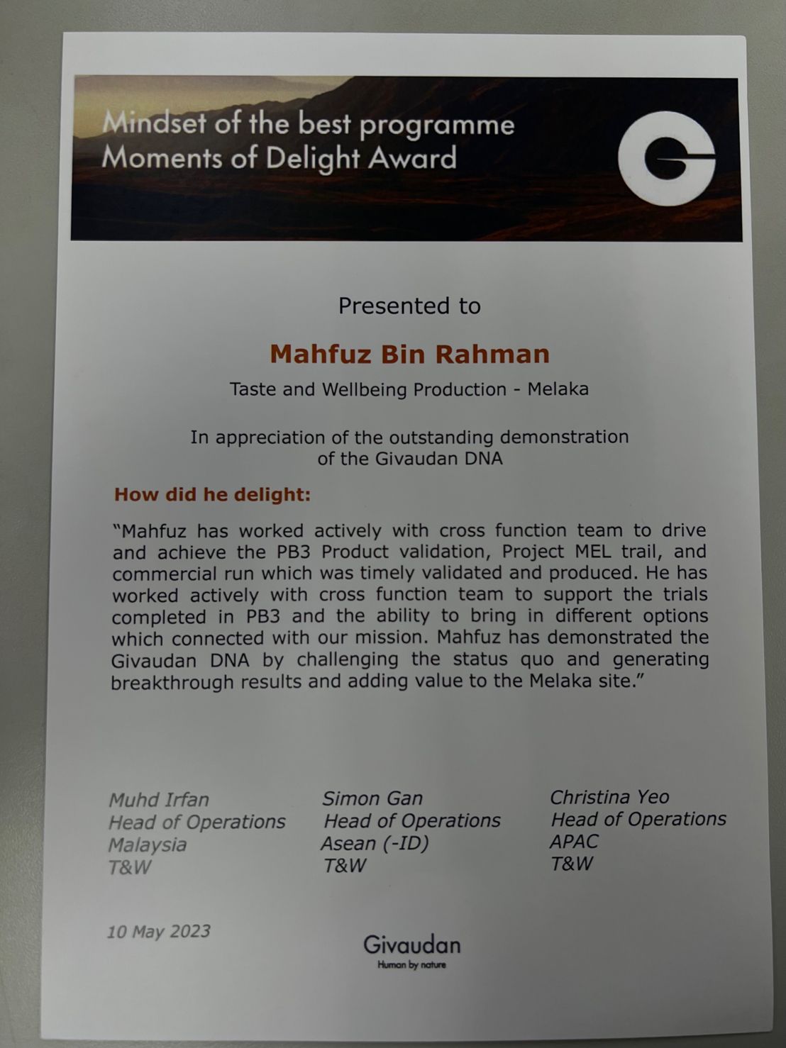 Muhammad Mahfuz Abdul Rahman on LinkedIn: #givaudan #givaudanmelaka Muhammad Mahfuz Abdul Rahman on LinkedIn: #givaudan #givaudanmelaka