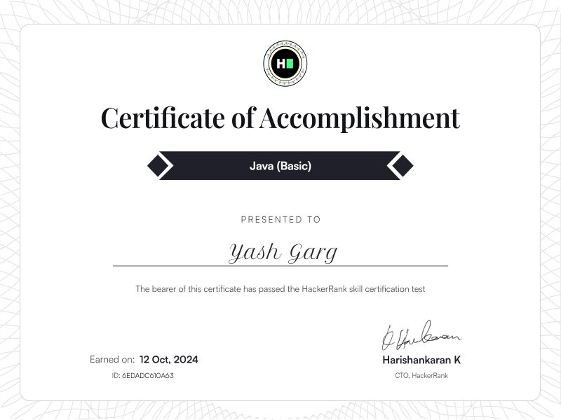Yash Garg on LinkedIn: 🎉 I just earned my HackerRank Certificate in ... Yash Garg on LinkedIn: 🎉 I just earned my HackerRank Certificate in ...