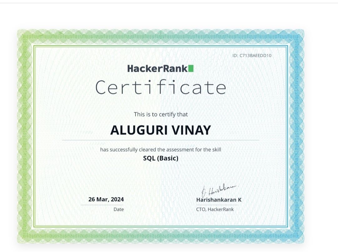 Earned MySQL HackerRank with SQL skills | Aluguri Vinay posted on the ... Earned MySQL HackerRank with SQL skills | Aluguri Vinay posted on the ...