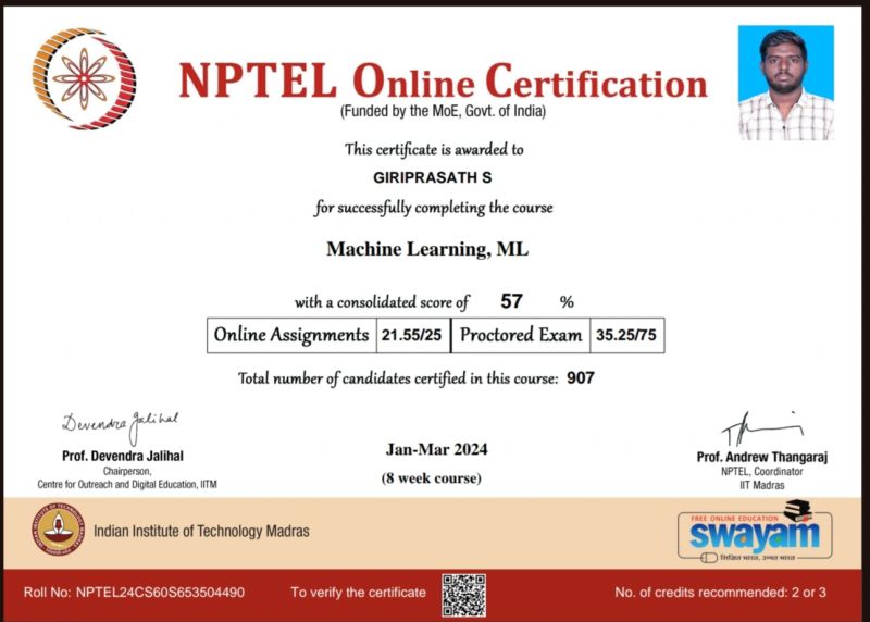 Giriprasath S on LinkedIn: #machinelearning #nptel #certificate #python ... Giriprasath S on LinkedIn: #machinelearning #nptel #certificate #python ...