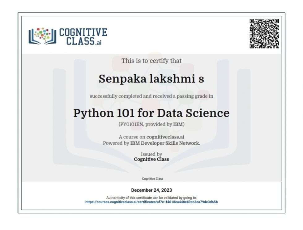 Senpaka Lakshmi S on LinkedIn: #cognitiveclass #python # ... Senpaka Lakshmi S on LinkedIn: #cognitiveclass #python # ...