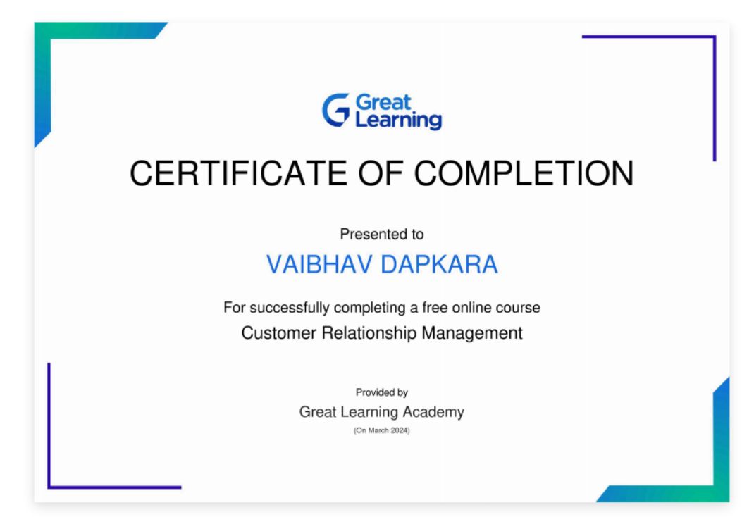 Vaibhav Dapkara on LinkedIn: #greatlearning #customerrelationshipmanagment Vaibhav Dapkara on LinkedIn: #greatlearning #customerrelationshipmanagment