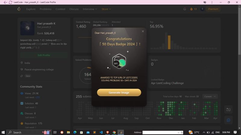 Hari prasath K on LinkedIn: #leetcode #algorithms #programming #consistency Hari prasath K on LinkedIn: #leetcode #algorithms #programming #consistency