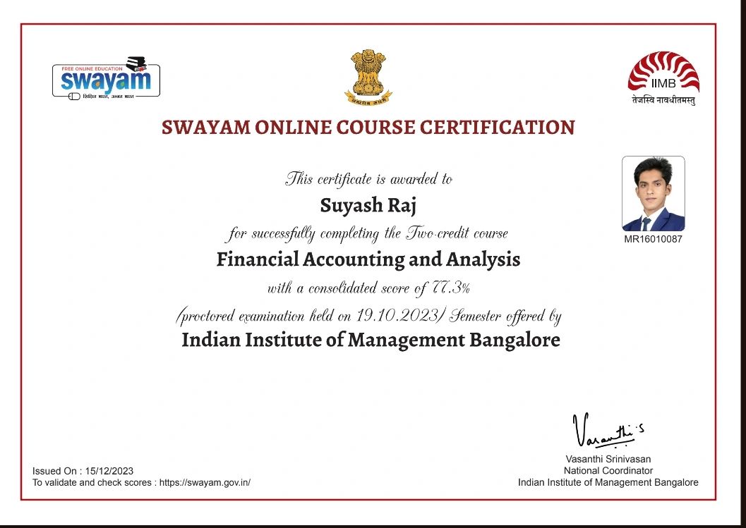 Suyash Raj on LinkedIn: #iimbangalore #swayam #financialanalysis Suyash Raj on LinkedIn: #iimbangalore #swayam #financialanalysis