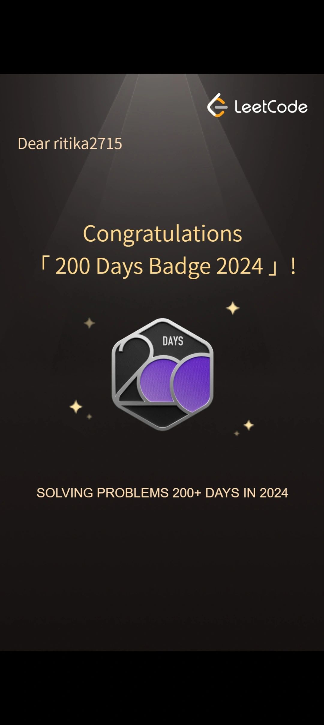 Celebrating 200 days of coding on LeetCode | RITIKA BARANWAL posted on ... Celebrating 200 days of coding on LeetCode | RITIKA BARANWAL posted on ...