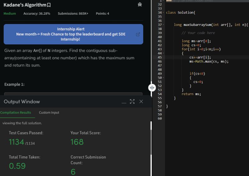 Triumphed over Kadane's Algorithm for #100DaysOfCode | Er. Kunal ... Triumphed over Kadane's Algorithm for #100DaysOfCode | Er. Kunal ...