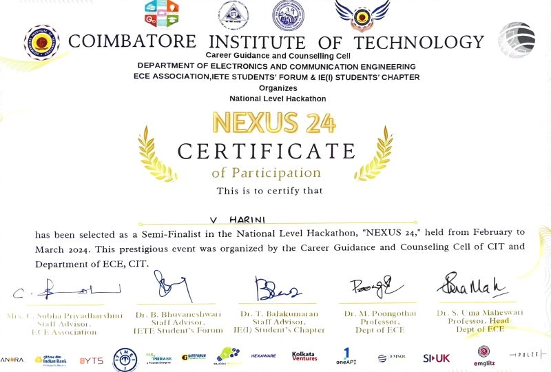 Harini V on LinkedIn: #hackathon #innovation #semifinalist Harini V on LinkedIn: #hackathon #innovation #semifinalist