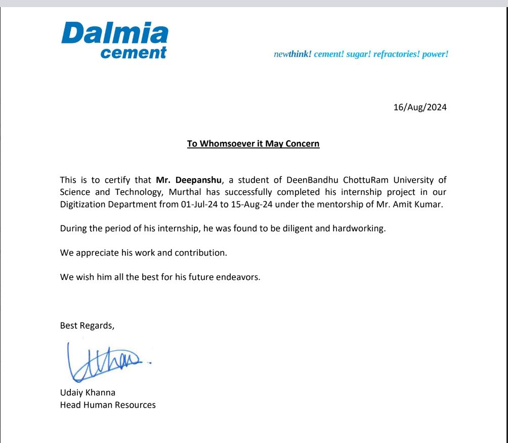 Deepanshu Jindal on LinkedIn: #internship #dalmiabharatgroup #java # ... Deepanshu Jindal on LinkedIn: #internship #dalmiabharatgroup #java # ...