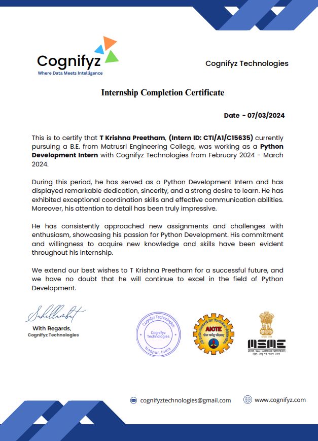 T Krishna Preetham on LinkedIn: #python #cognifyztechnologies #internship T Krishna Preetham on LinkedIn: #python #cognifyztechnologies #internship
