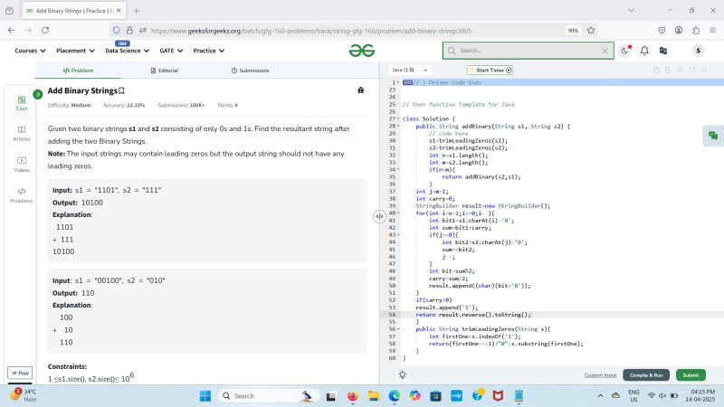 #gfg160 #gfg160 #dsa #java #addbinarystrings #geeksforgeekschallenge ... #gfg160 #gfg160 #dsa #java #addbinarystrings #geeksforgeekschallenge ...